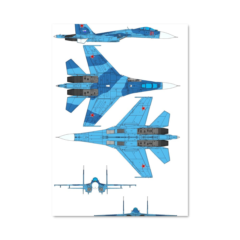 Poster Blueprint Su-27 – Aesthetic Posters
